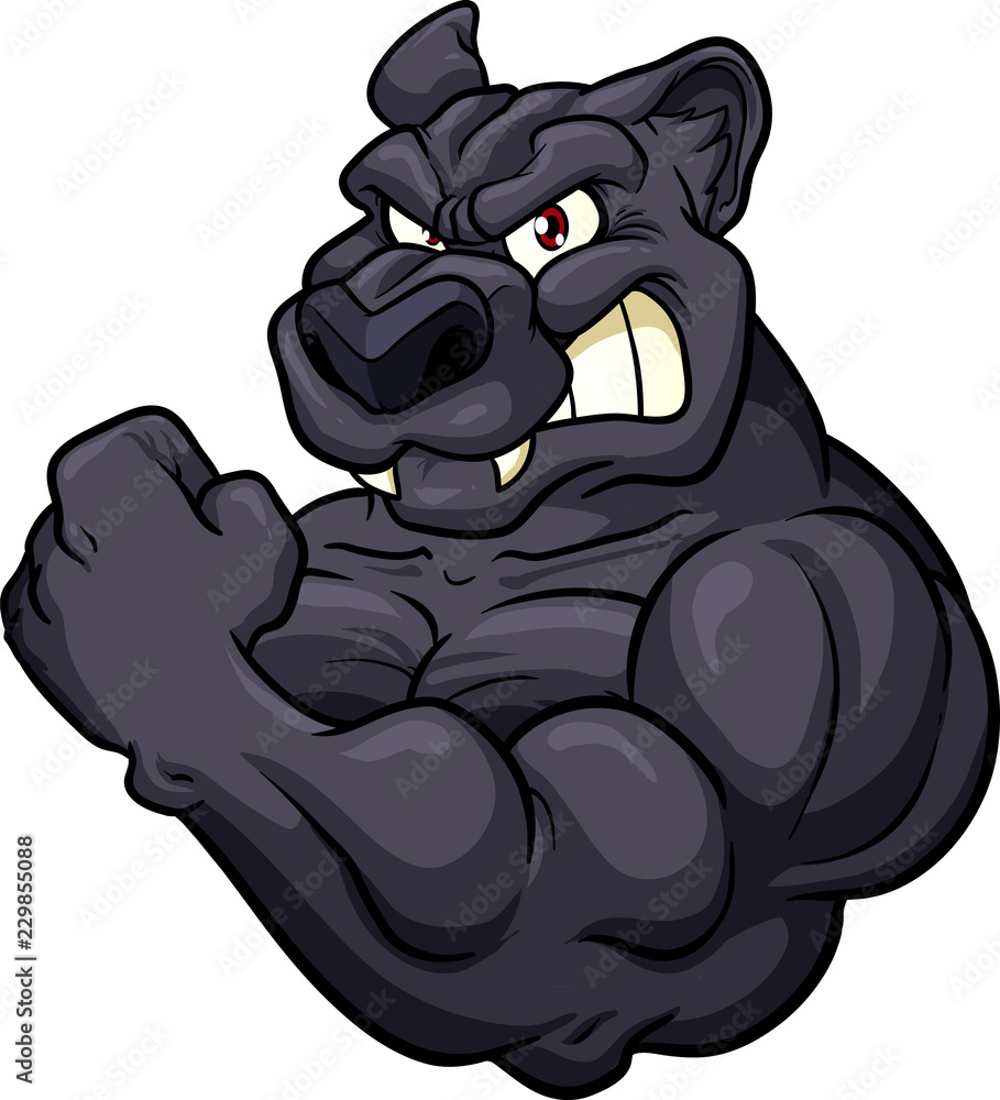 Strong cartoon black panther mascot. Vector clip art illustration with ...