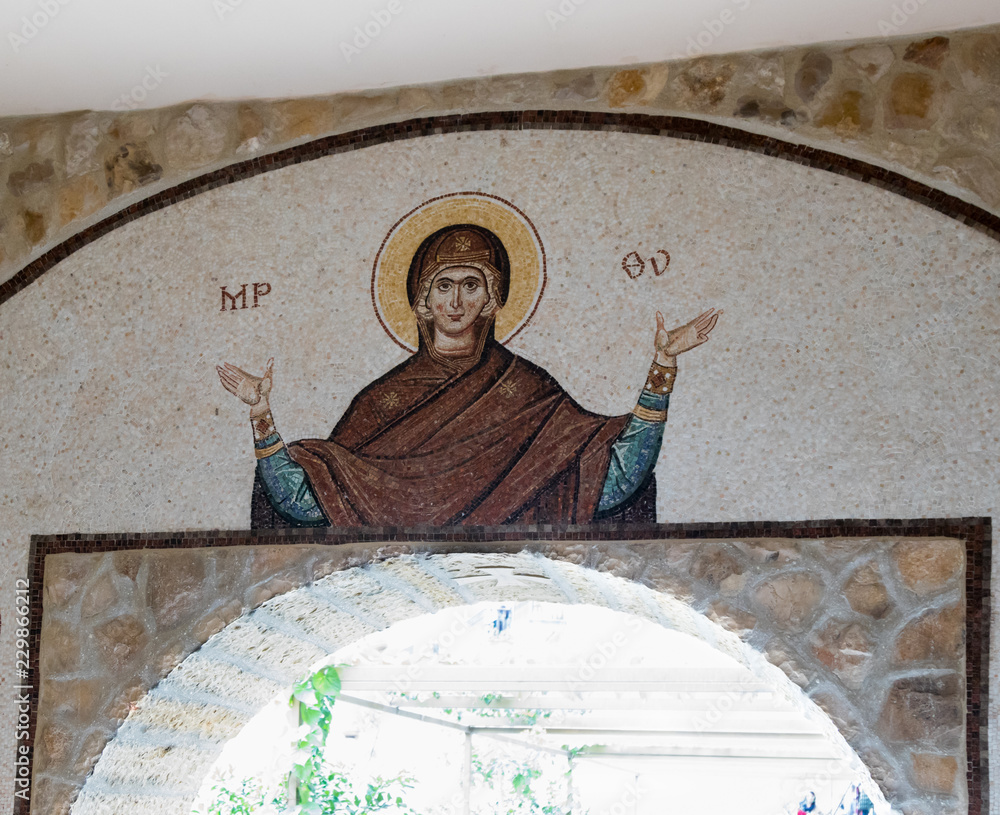 Mosaic over the entrance to the monastery of St. George Hosevit (Mar ...