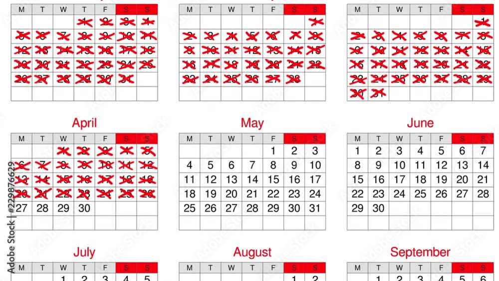 Zoom out and track stop motion animation of a calendar year showing ...
