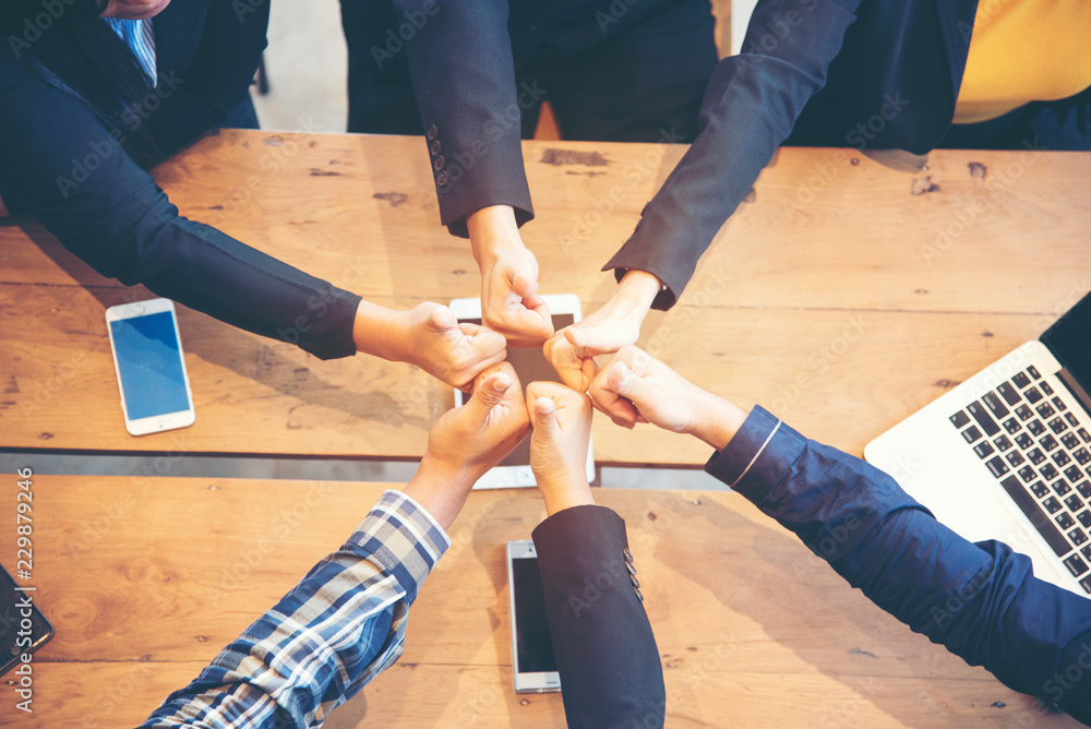 Communication unified concept.Team Business Partners Giving Thumb up ...