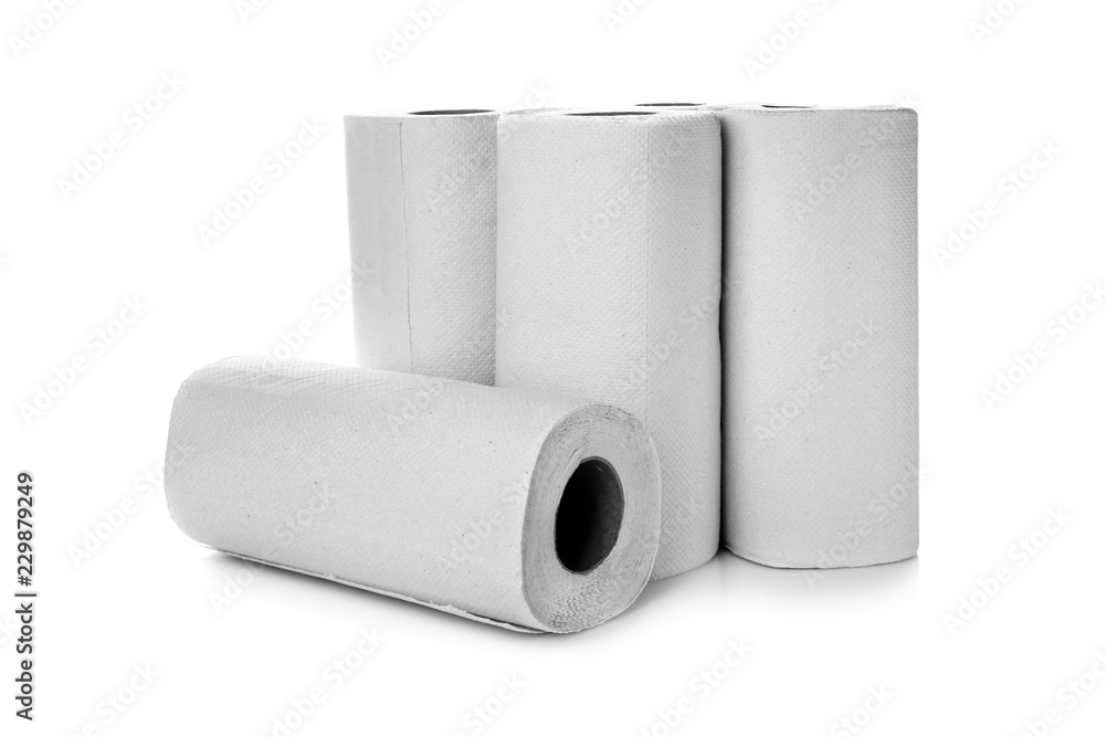 Rolls of paper towels on white background Stock Photo | Adobe Stock