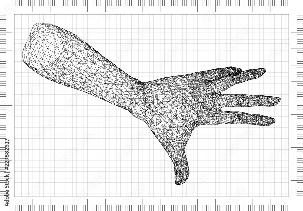 Hand 3D blueprint Stock Illustration | Adobe Stock