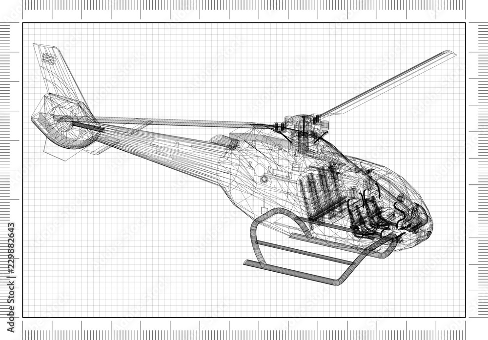 Helicopter 3D blueprint Stock Illustration | Adobe Stock