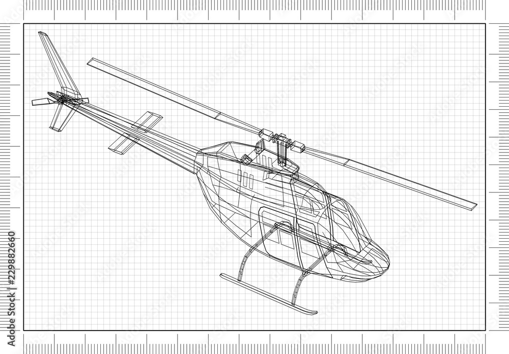 Helicopter 3D blueprint Stock Illustration | Adobe Stock