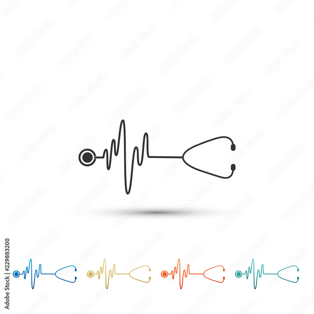 Stethoscope with a heart beat icon isolated on white background ...