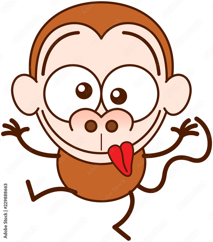Funny brown monkey in minimalist style with big rounded ears and long ...