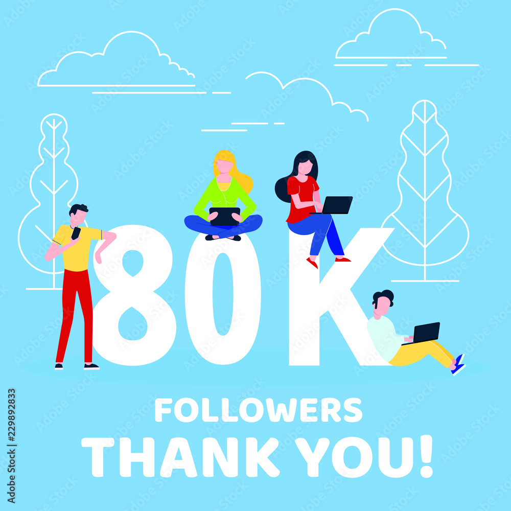 Thank you 80000 followers numbers postcard. People man, woman big ...