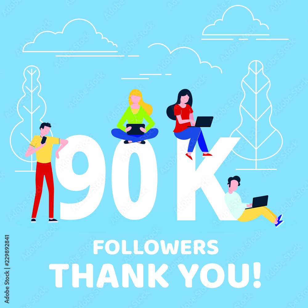 Thank you 90000 followers numbers postcard. People man, woman big ...