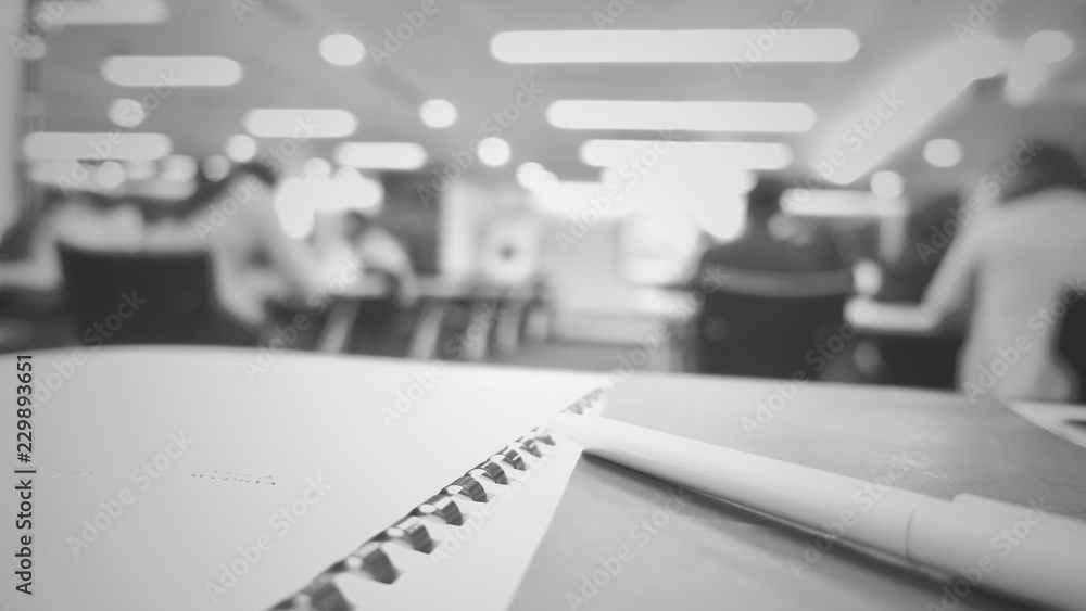 Abstract defocused photo of conference room or seminar room with ...