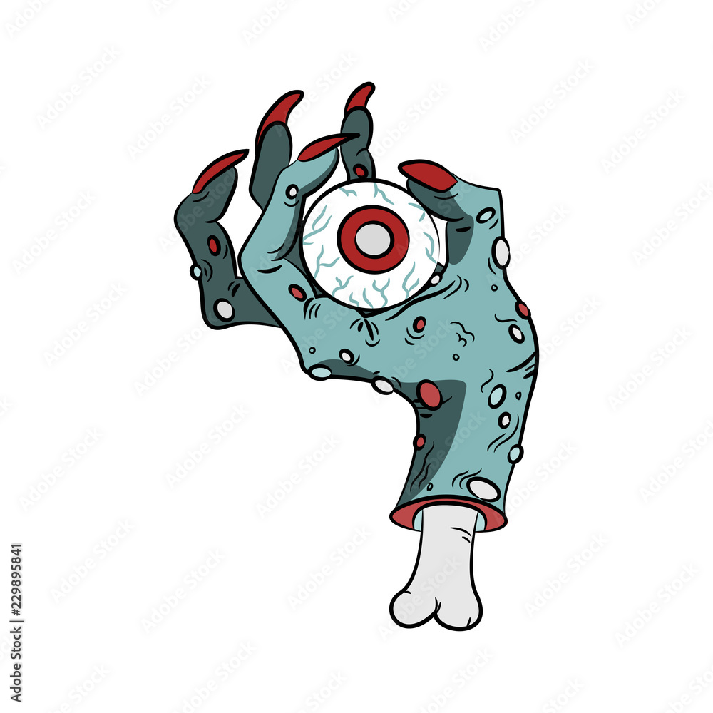 Vector illustration of Cartoon zombie hand holding eye Stock Vector ...