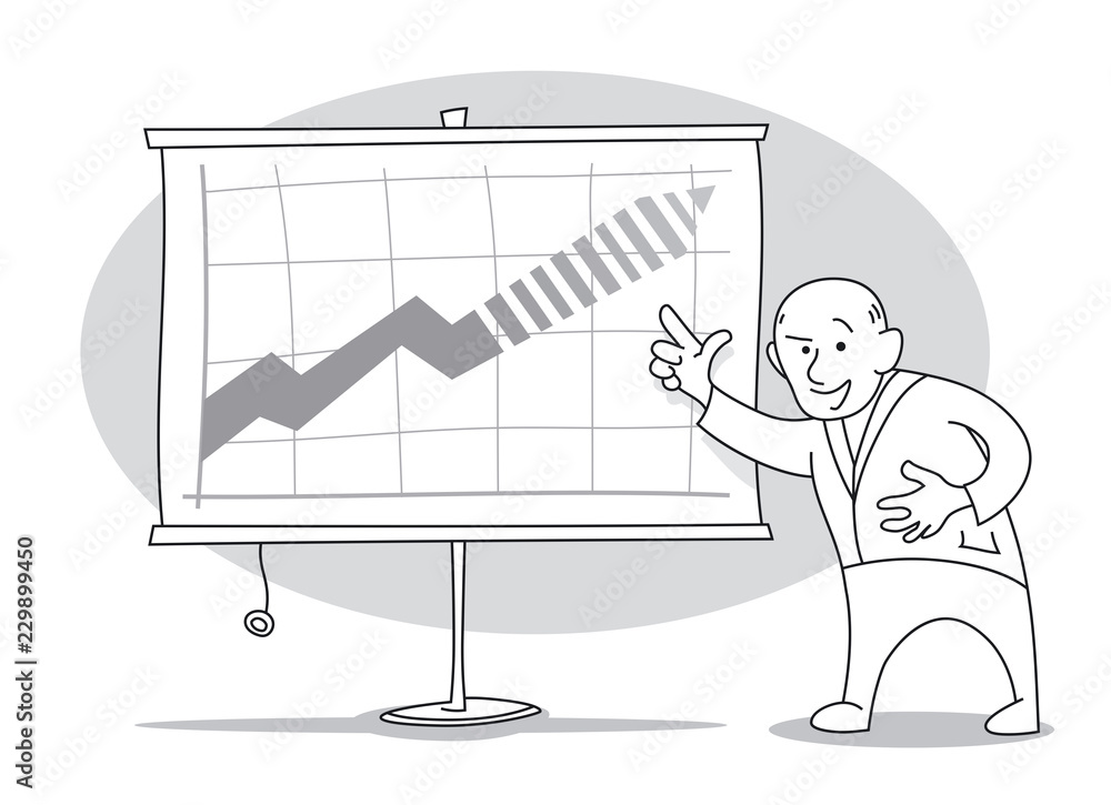 Old economist presens growth forecasts chart on whiteboard. Cartoon ...
