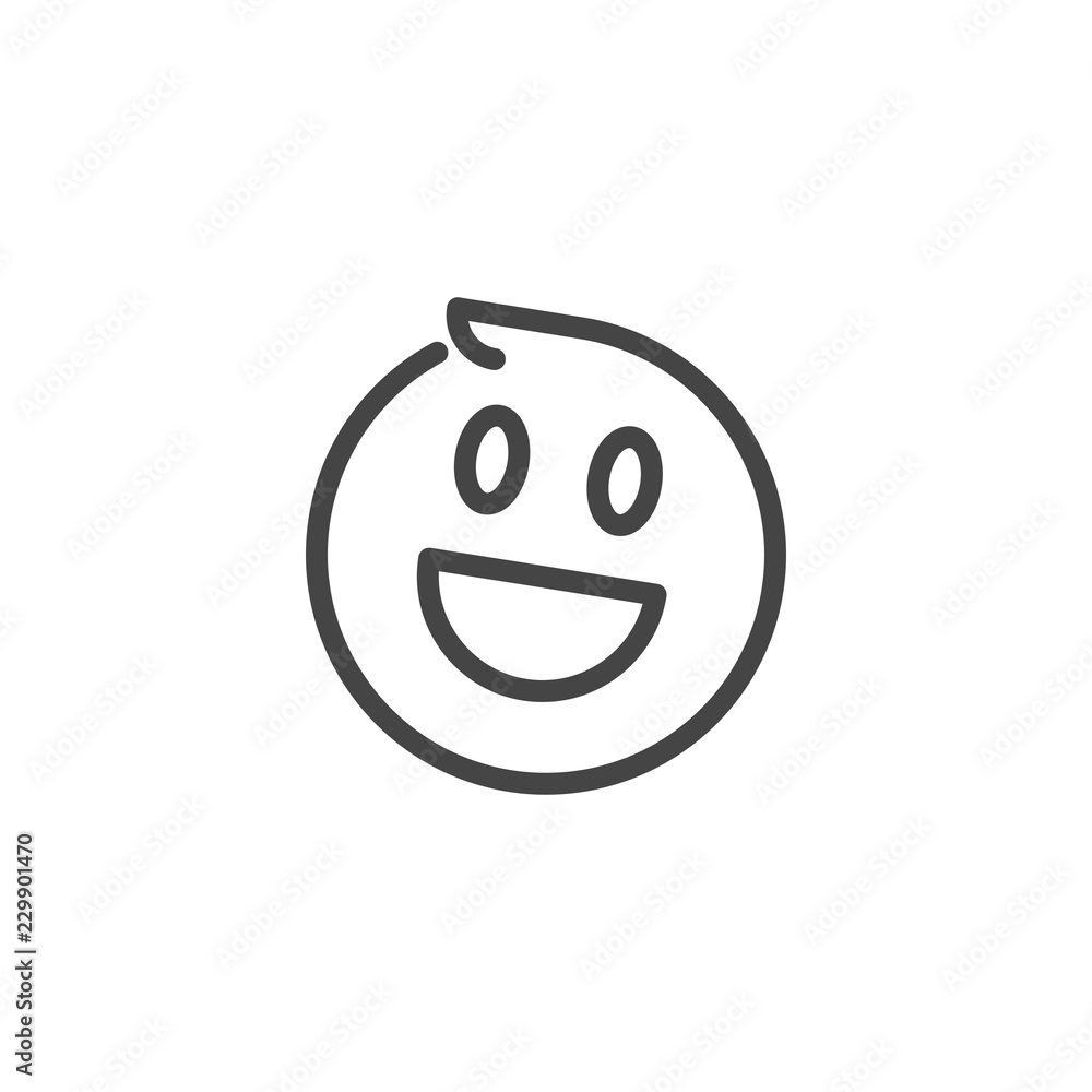 Happy smile line icon. Cheerful emoji outline label. Laughing emoticon ...