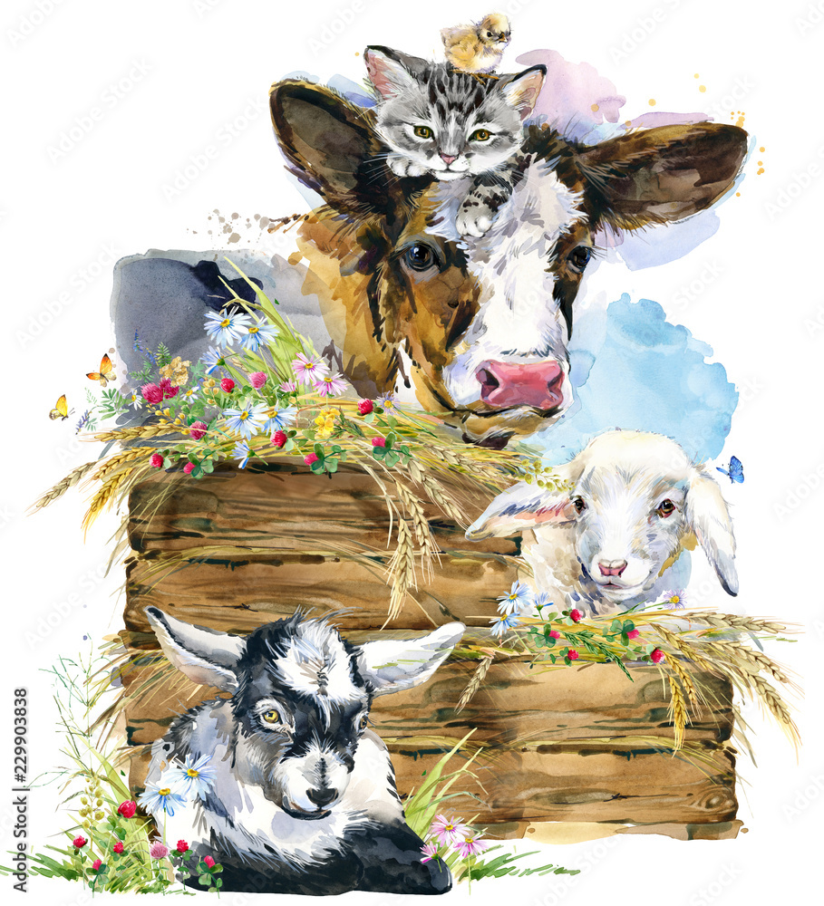 watercolor farms animal collection. Stock Illustration | Adobe Stock