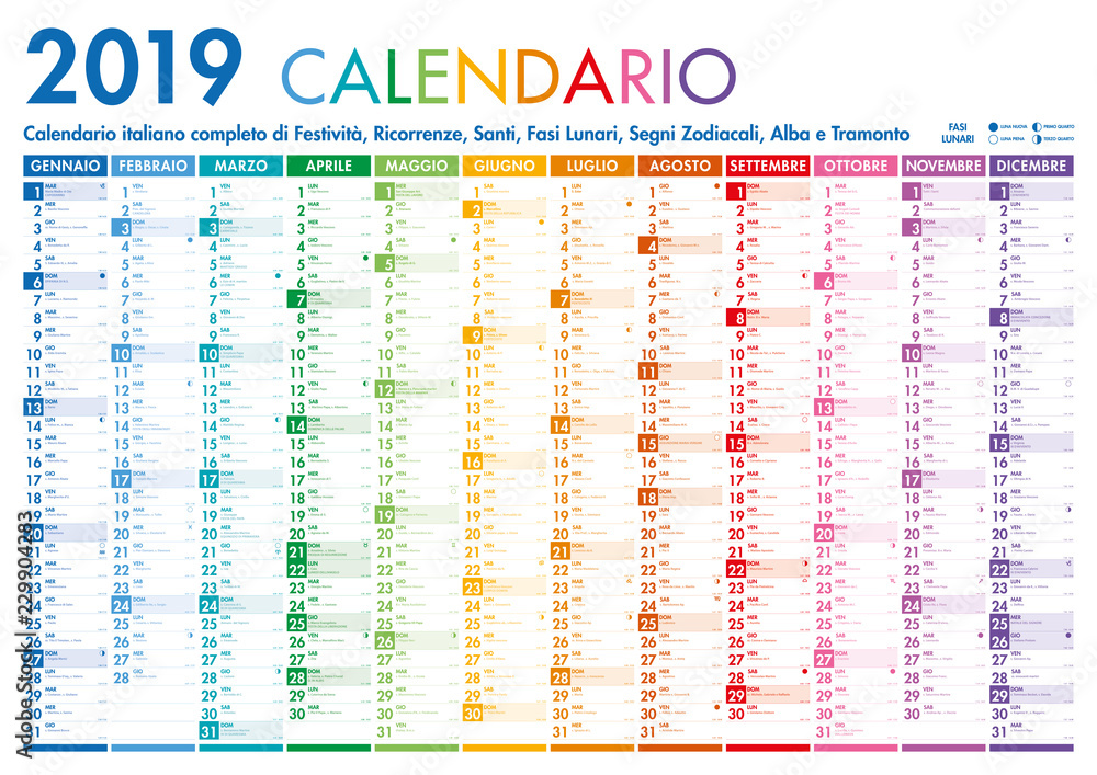 Italian Vector Colorful Monthly Calendar Wall Poster Stock Vector ...