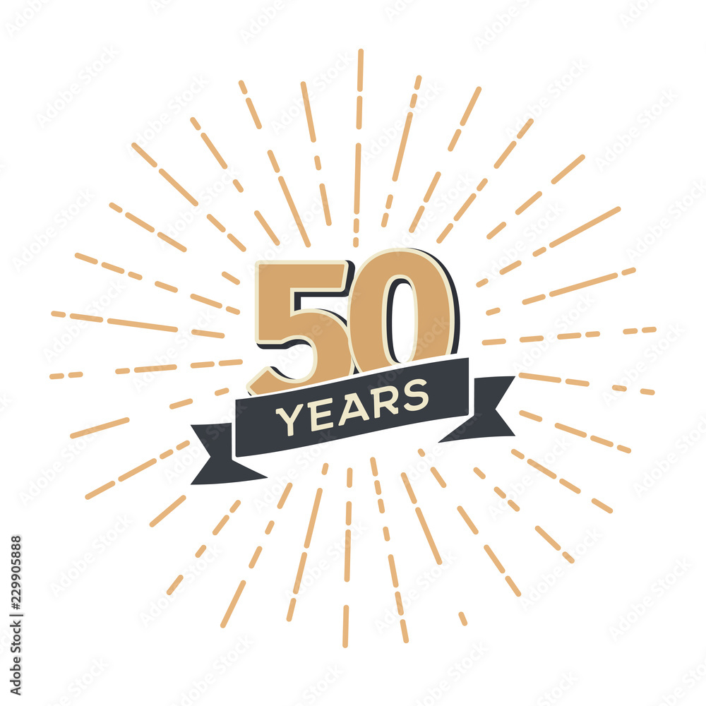 Fifty years anniversary retro vector emblem isolated template. Vintage ...
