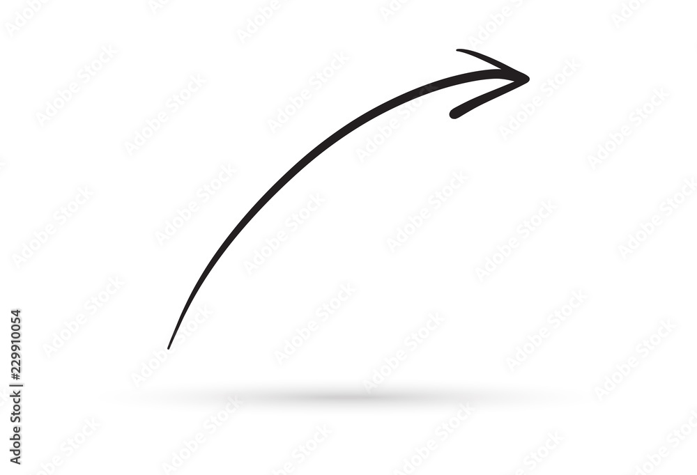 curve arrow draw doodle brush sketch cartoon isolated on white ...