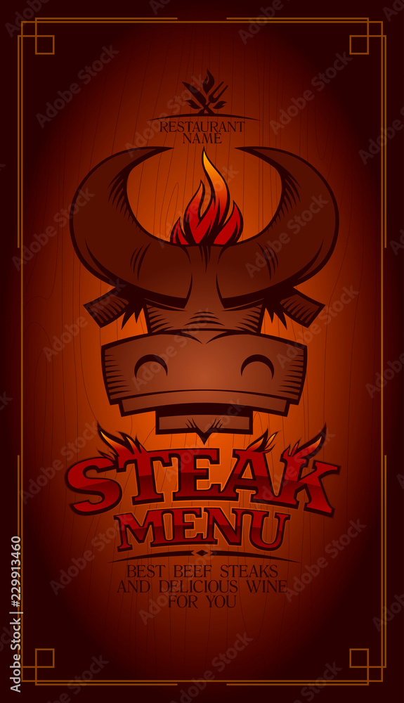 Steak menu card design, bull head logo Stock Vector | Adobe Stock