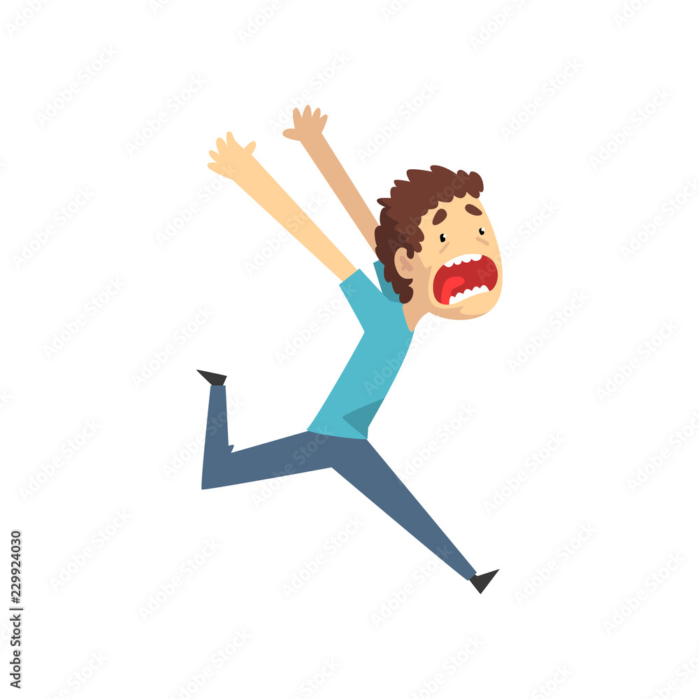 Panicked young man running and screaming desperately, emotional guy ...