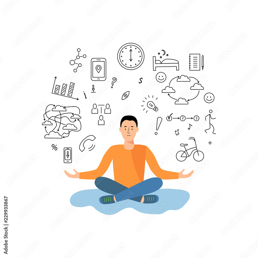 Person is balancing between work, getting information and rest, sport ...