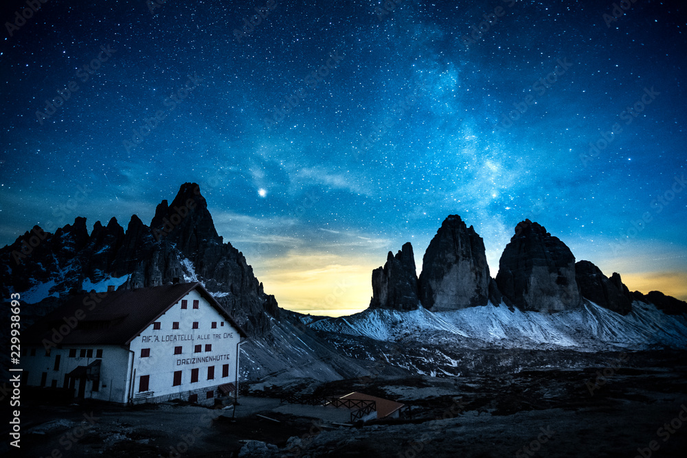 Milky way on Tre Cime di Lavaredo, alps, italy Stock Photo | Adobe Stock