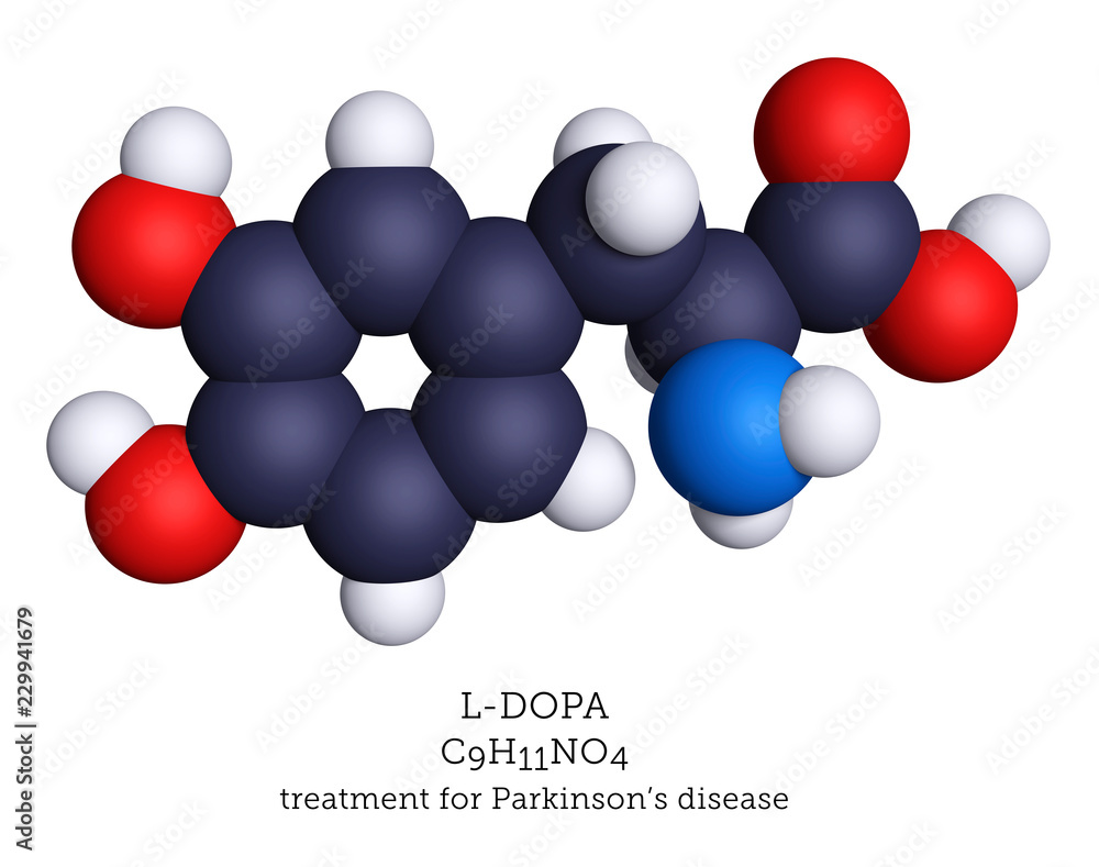 Molecular model of L-DOPA medication for Parkinson's disease Stock ...