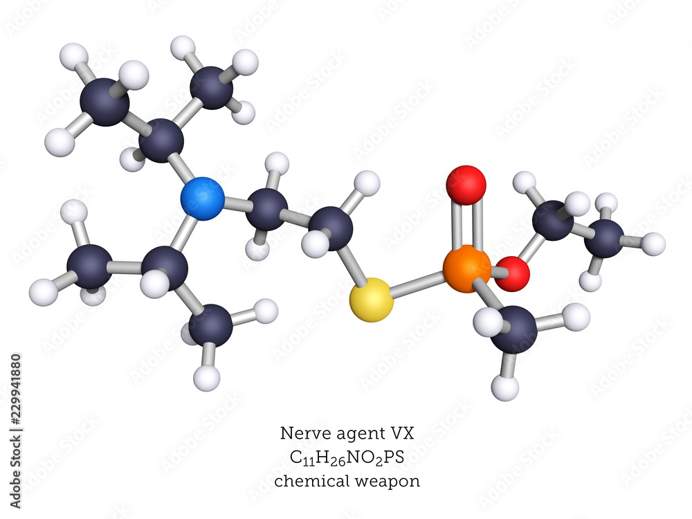 Nerve agent and chemical weapon VX shown as a molecular model Stock ...