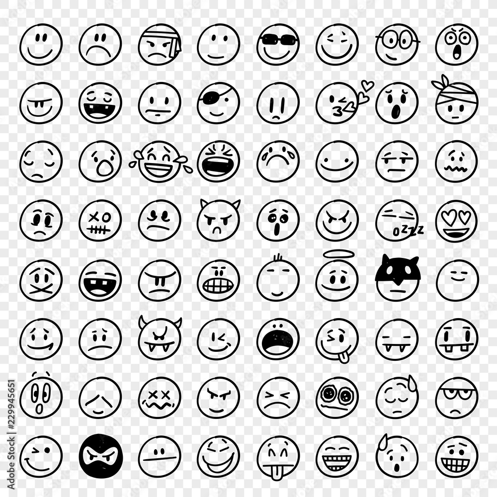 hand drawn vector emoticons Stock Vector | Adobe Stock