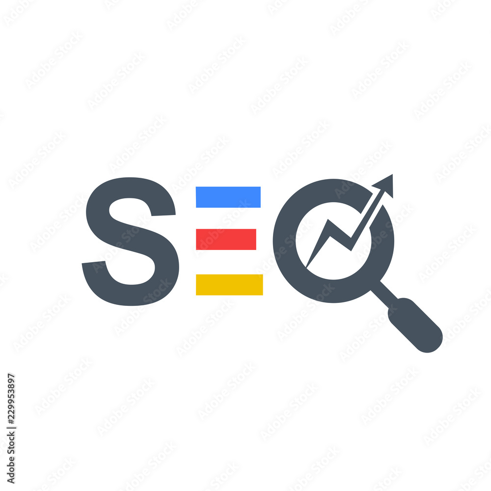 SEO multi color logo with magnifying glass Stock Vector | Adobe Stock