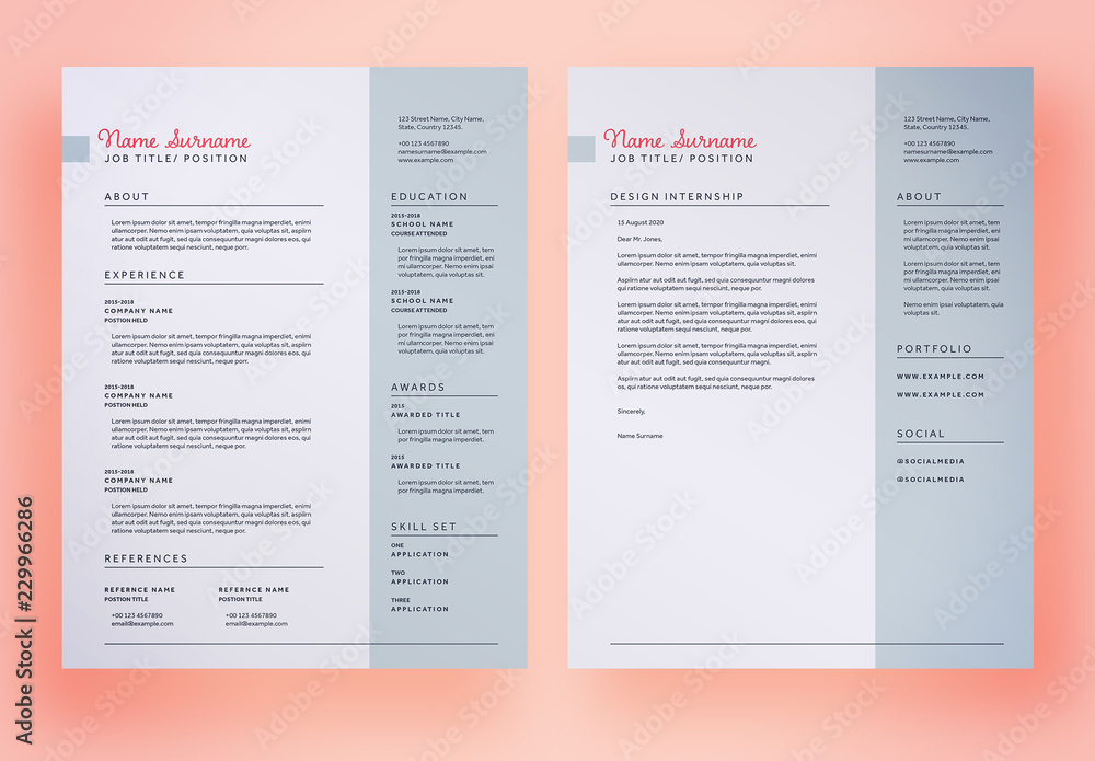 Resume Layout with Blue-Gray Sidebar Stock Template | Adobe Stock