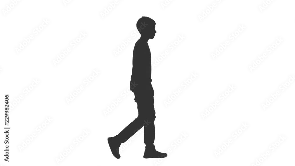 Black and white silhouette of walking teen boy, Full HD footage with ...