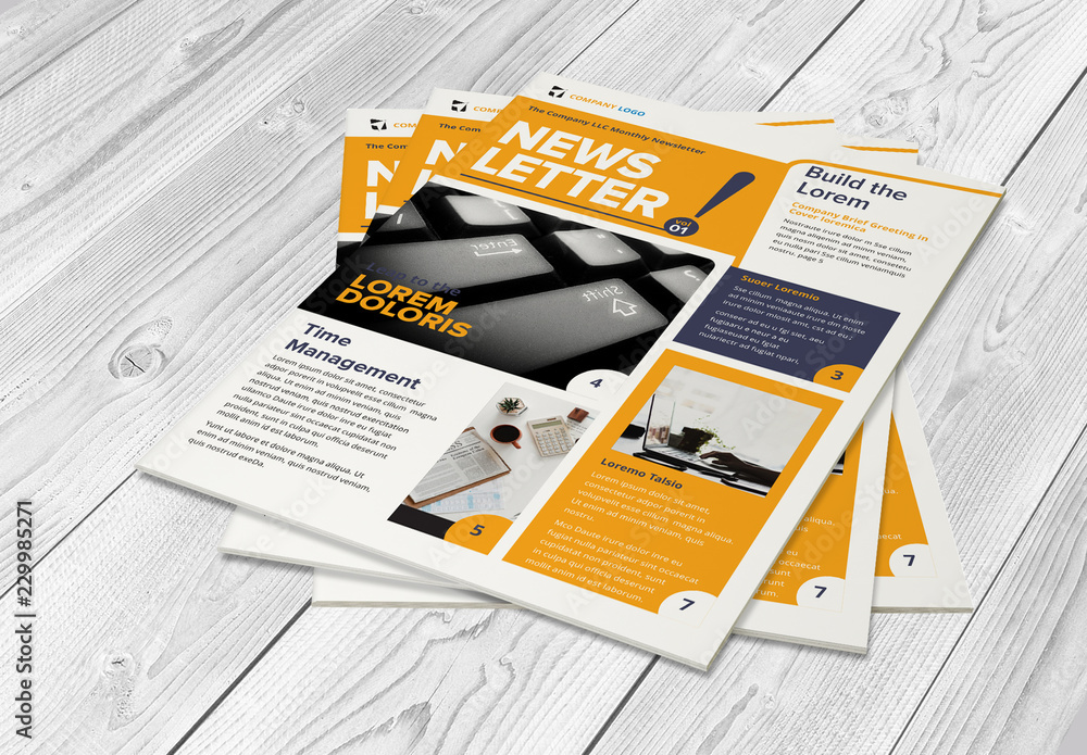 Newsletter Layout with Yellow Accents Stock Template | Adobe Stock