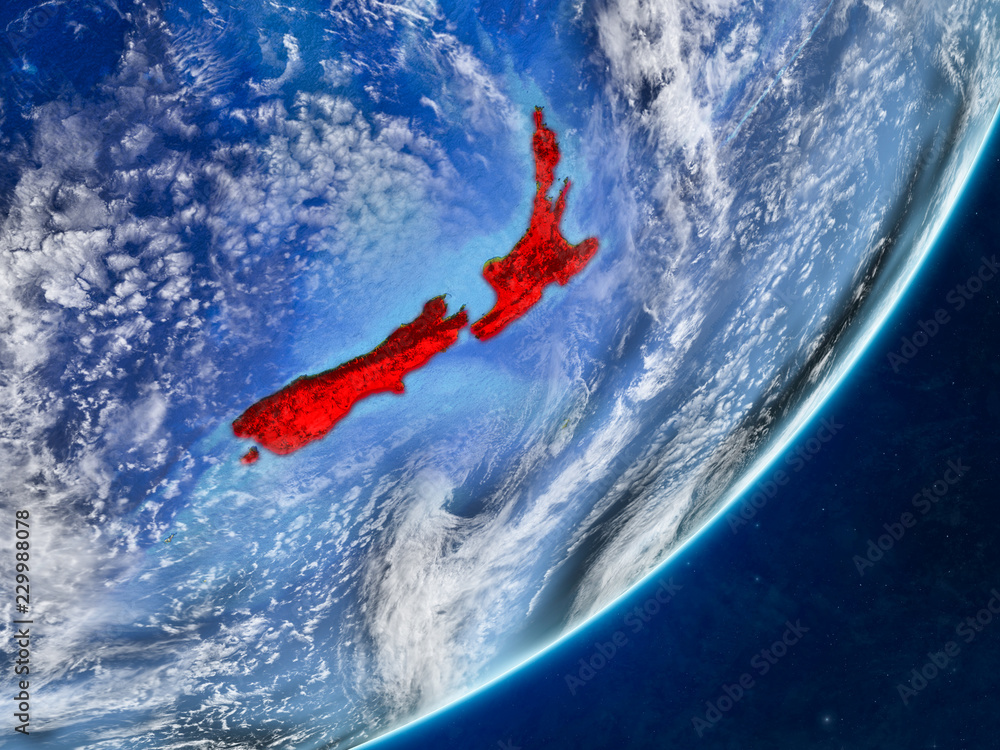 New Zealand on model of planet Earth with country borders and very ...