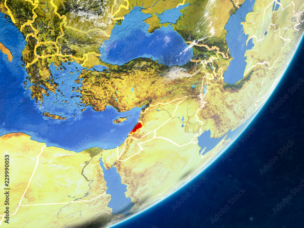 Lebanon on model of planet Earth with country borders and very detailed ...