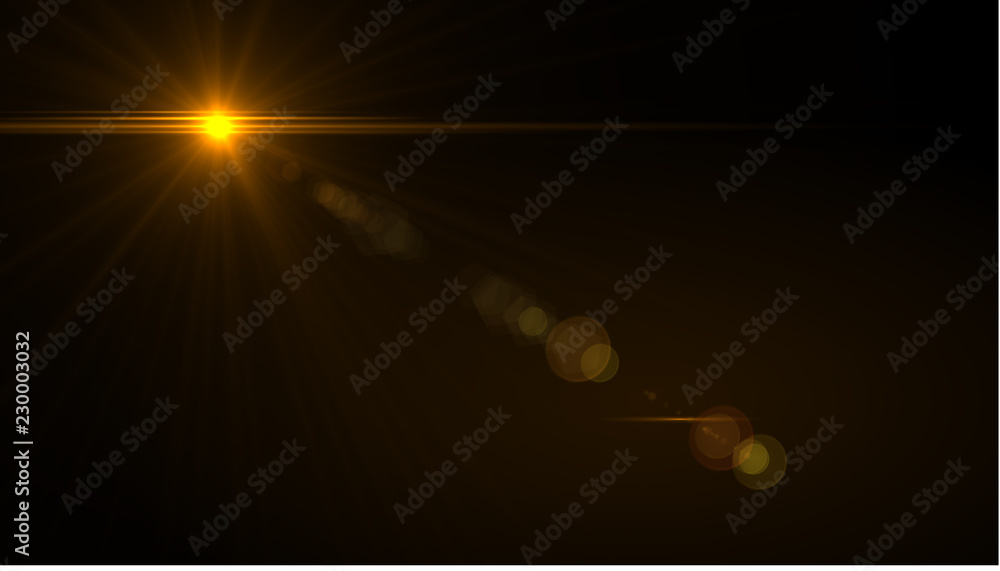 Lens flare light over black background. Easy to add overlay or screen ...