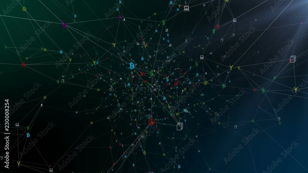World blockchain performs operations. Seamless loop.Digital Data Points ...