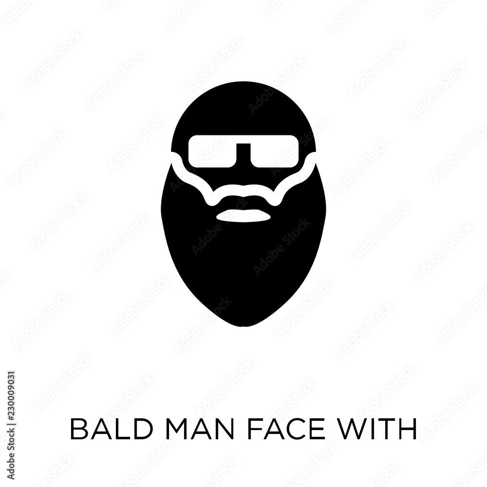 Bald man face with beard and sunglasses icon. Bald man face with beard ...