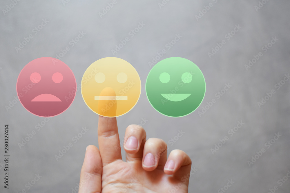 Poster Finger rating with neutral happy sad face icons by pressing ...