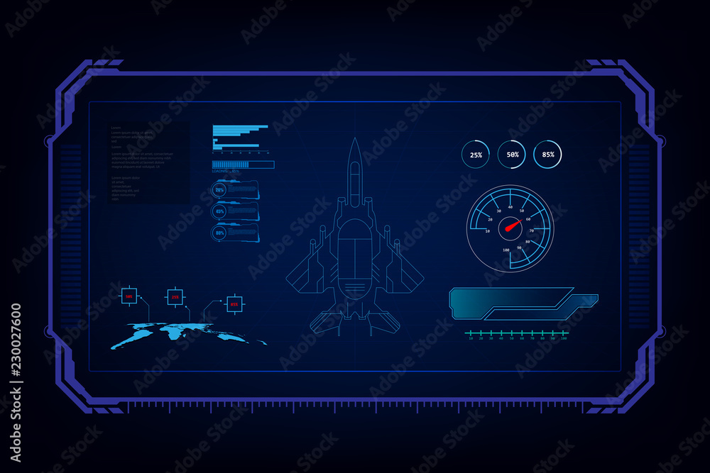 hud interface GUI futuristic technology jet fighter,vector liiustration ...