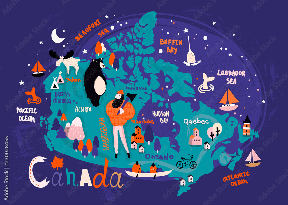 Illustrated vector map of Canada. Night version Stock Vector | Adobe Stock