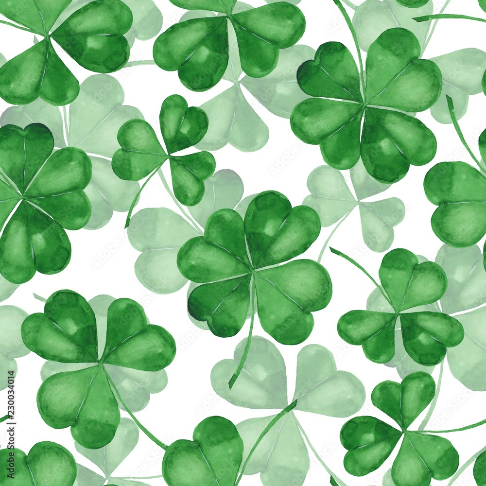 Seamless pattern with watercolro clover. Green four leaf clover Stock ...