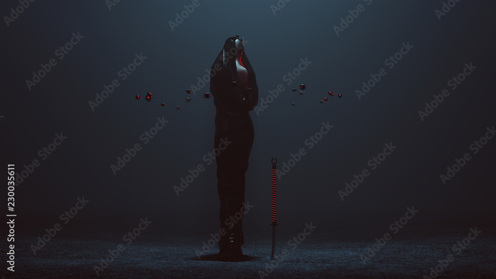 Black Cloaked Futuristic Abstract Demon Assassin with a Naginata 3d ...