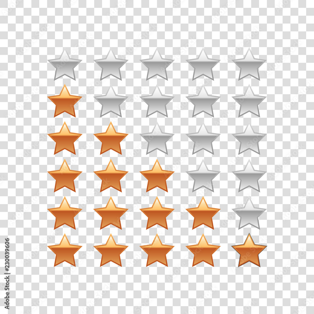 Realistic Rating Stars isolated object on transparent background ...