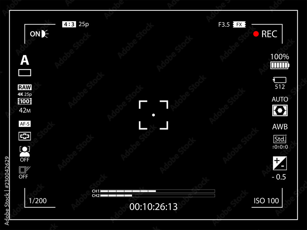Modern digital video camera focusing screen with settings template ...
