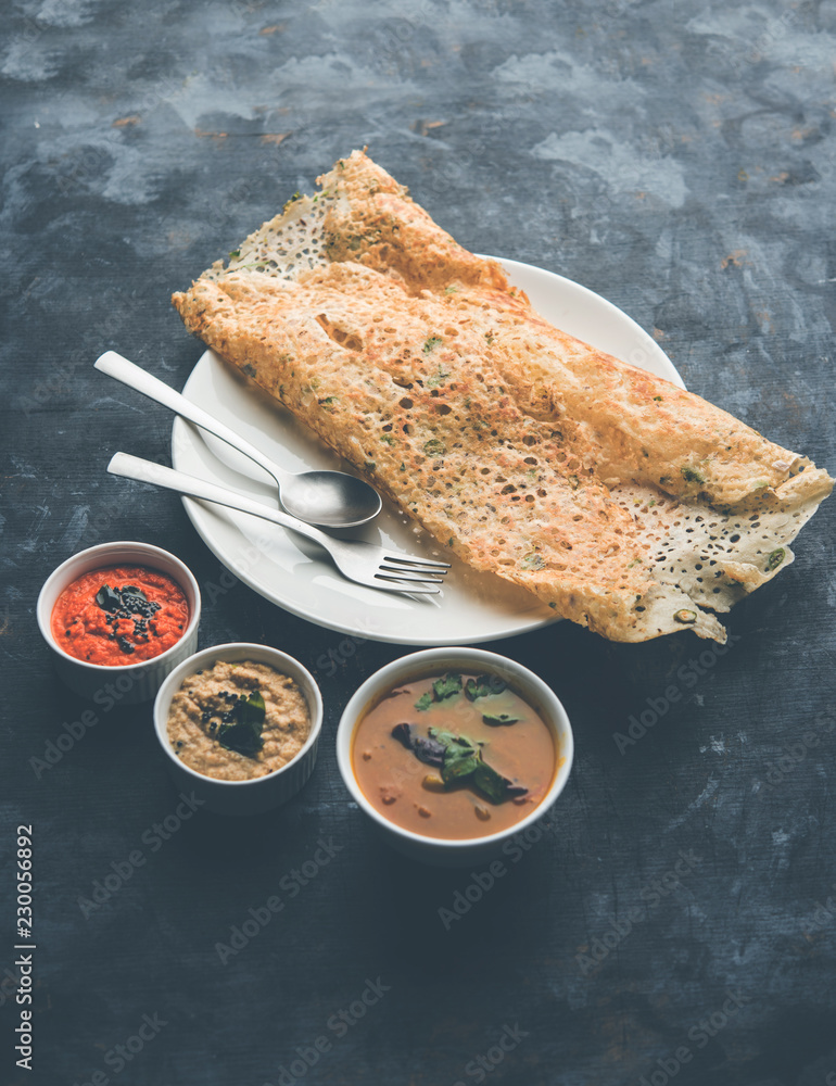 Onion rava masala dosa is a South Indian instant breakfast served with ...