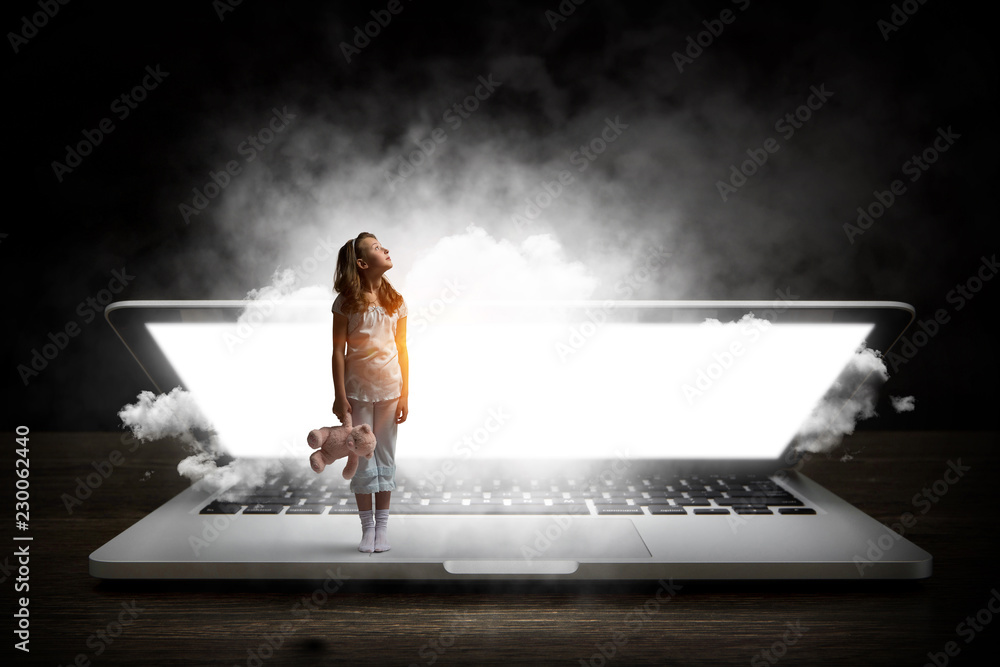 Problem of children Internet addiction . Mixed media Stock Photo ...
