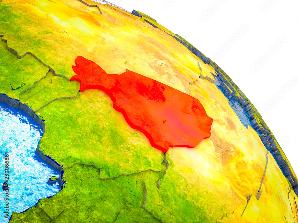 Niger Highlighted on 3D Earth model with water and visible country ...