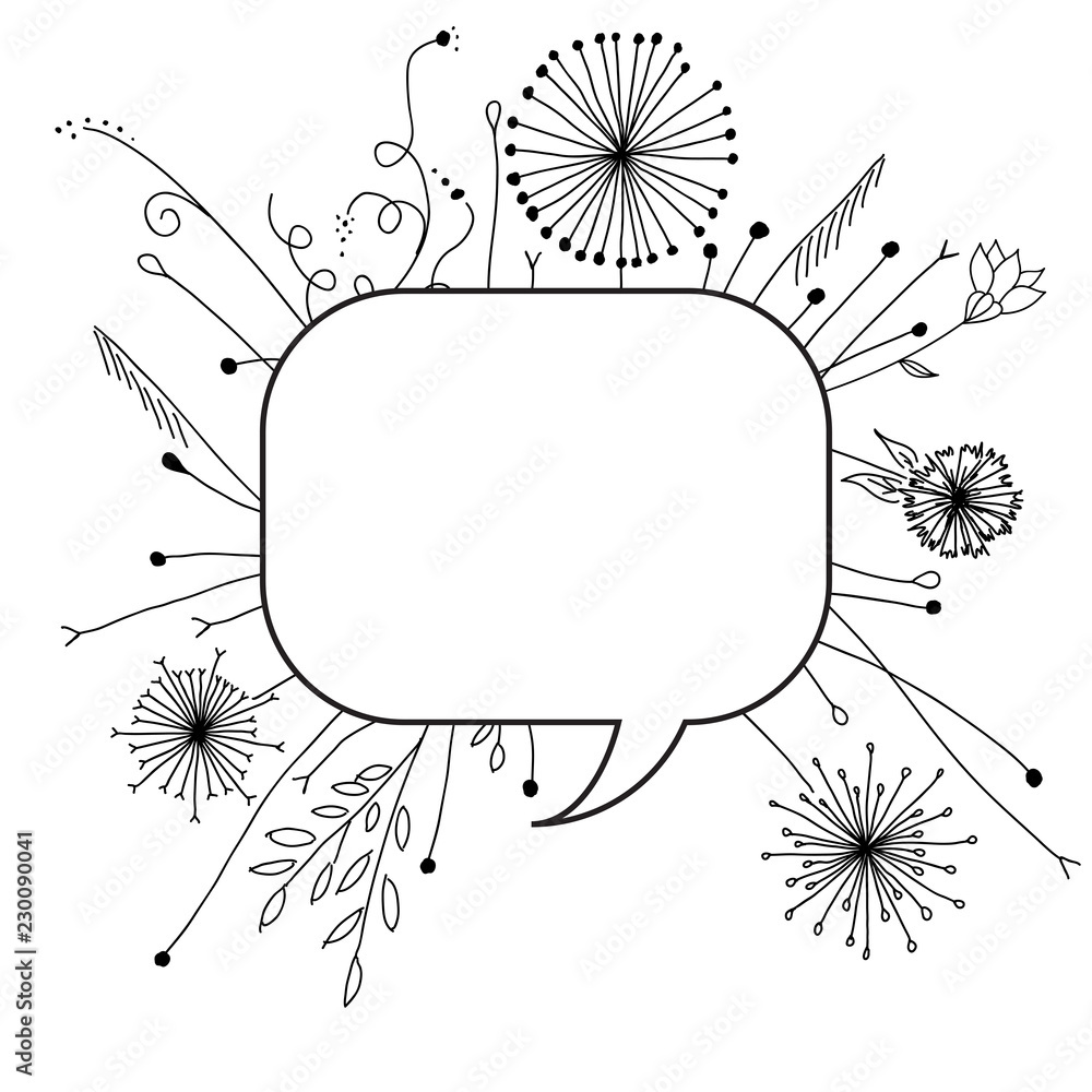 Flower text box frame. Frame with flowers, plants, grass, fern ...