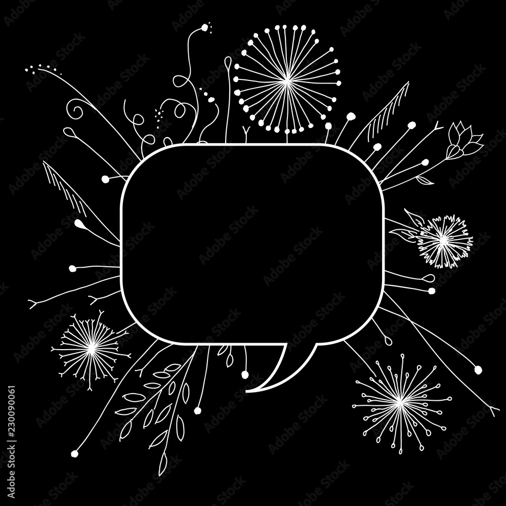 Flower textbox frame. Frame with flowers, plants, grass, fern. Stylized ...