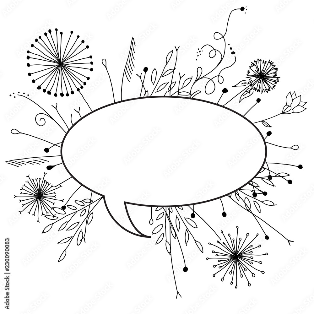 Flower textbox frame. Frame with flowers, plants, grass, fern. Stylized ...