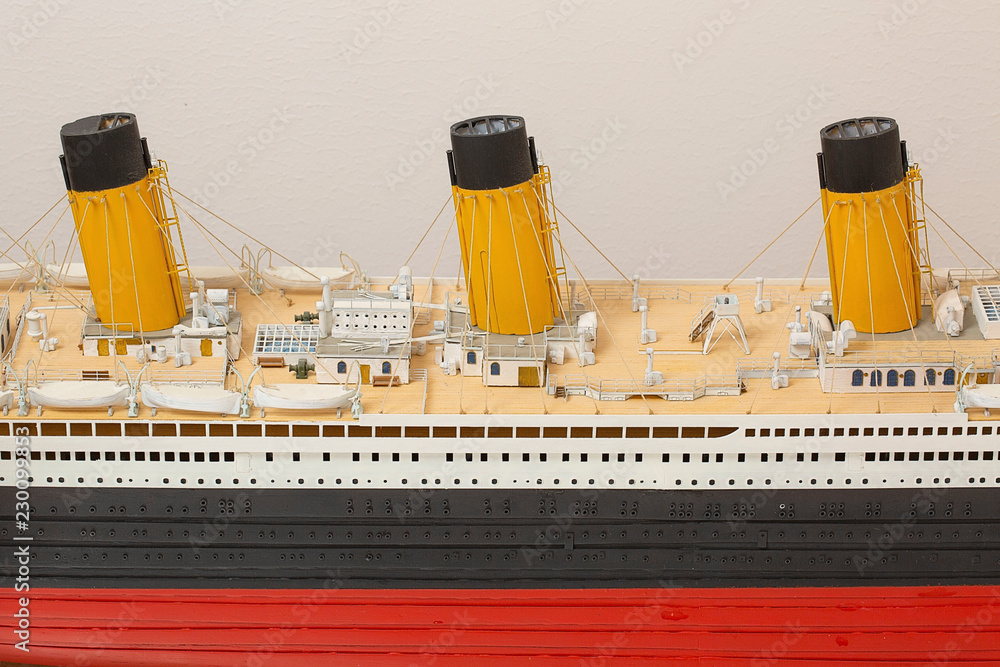 Handmade model of Titanic. Beautiful Handmade model of Titanic isolated ...